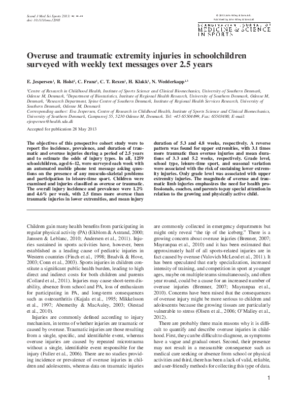 (PDF) Overuse and traumatic extremity injuries in schoolchildren ...
