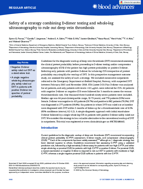 (PDF) Safety of a strategy combining D-dimer testing and whole-leg ...