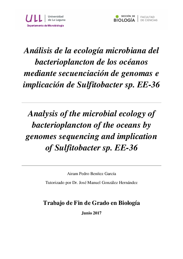 (PDF) Análisis de la ecología microbiana del bacterioplancton de los ...