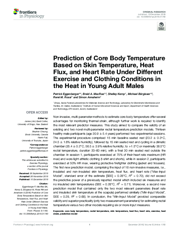 (PDF) Prediction of Core Body Temperature Based on Skin Temperature ...