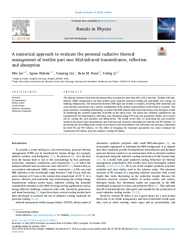 (PDF) A numerical approach to evaluate the personal radiative thermal ...