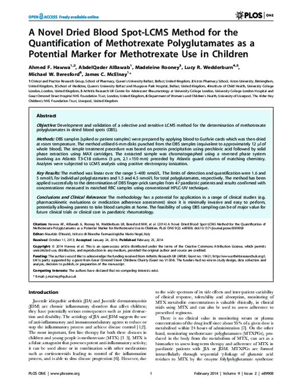 (PDF) A Novel Dried Blood Spot-LCMS Method for the Quantification of ...