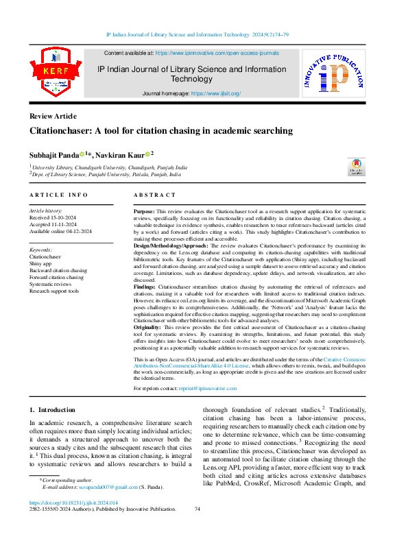 (PDF) Citationchaser: A tool for citation chasing in academic searching