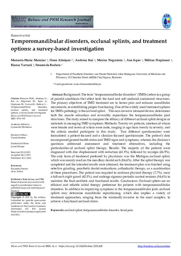 (PDF) Temporomandibular disorders, occlusal splints, and treatment ...