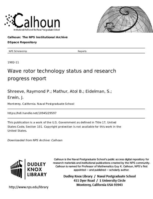 (PDF) Wave rotor technology status and research progress report