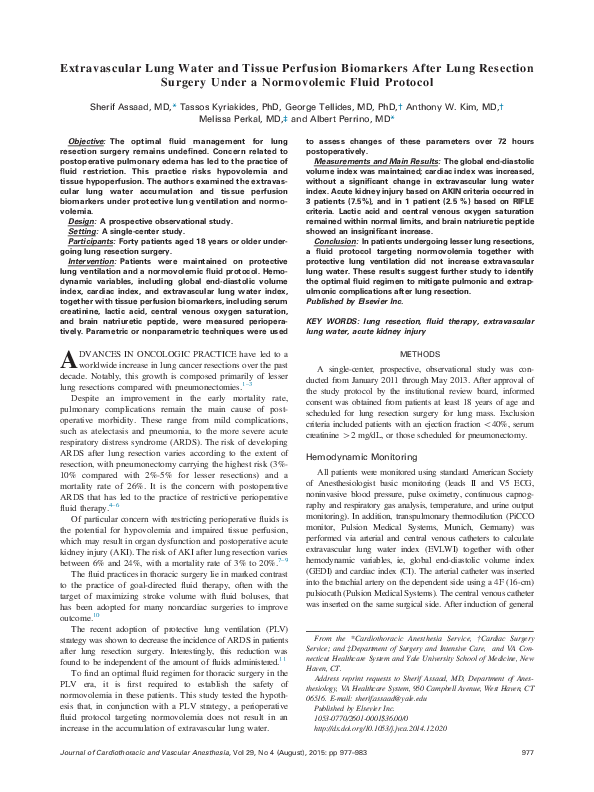 (PDF) Extravascular Lung Water and Tissue Perfusion Biomarkers After ...