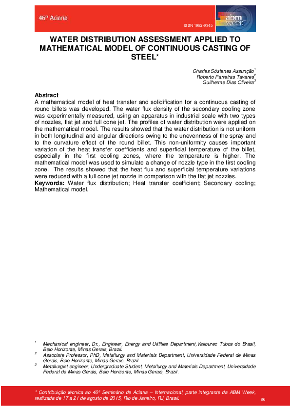 (PDF) Water Distribution Assessment Applied to Mathematical Model of ...