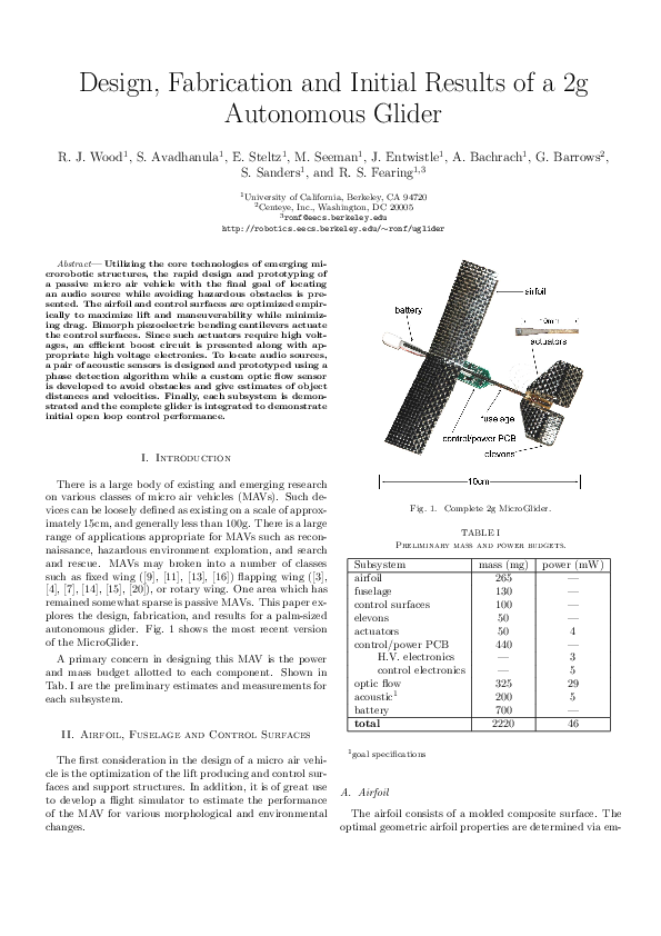 (PDF) Design, fabrication and initial results of a 2g autonomous glider