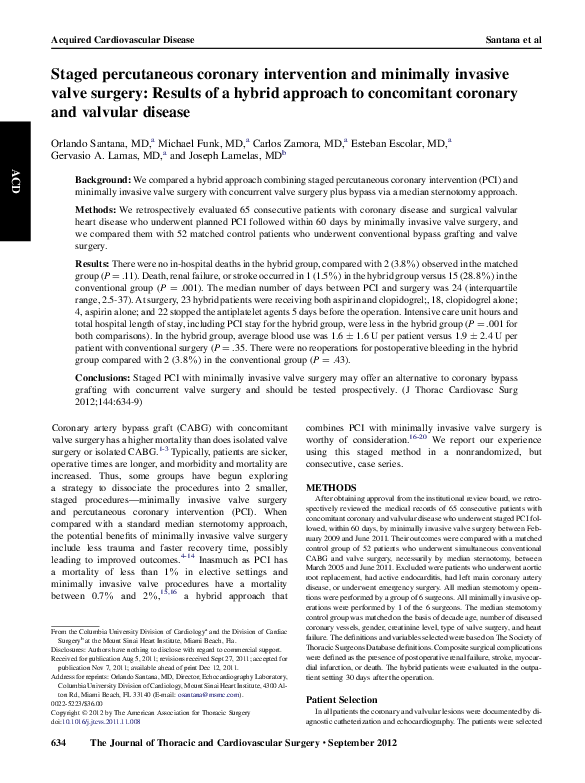 (PDF) Staged percutaneous coronary intervention and minimally invasive ...