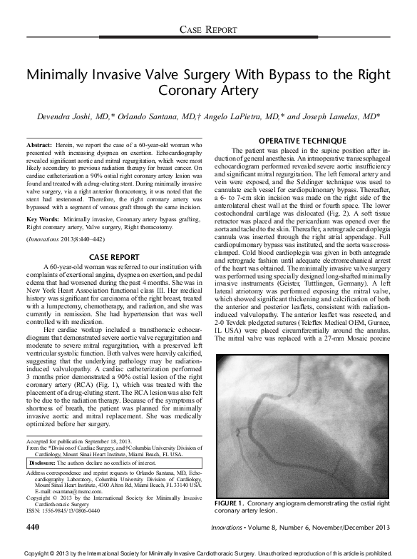 (PDF) Minimally Invasive Valve Surgery With Bypass to the Right ...