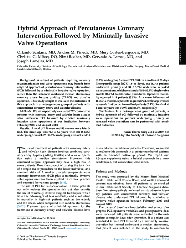 (PDF) Hybrid Approach of Percutaneous Coronary Intervention Followed by ...