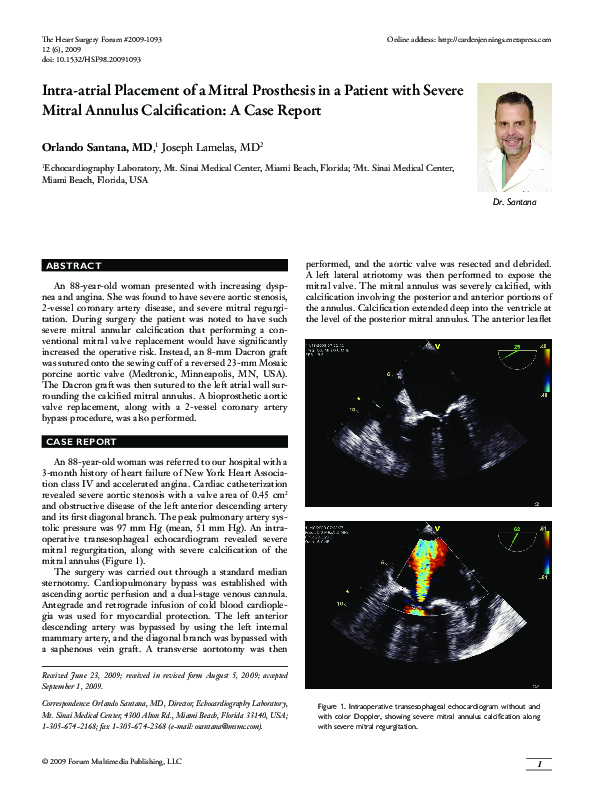 (PDF) Intra-atrial Placement of a Mitral Prosthesis in a Patient with ...