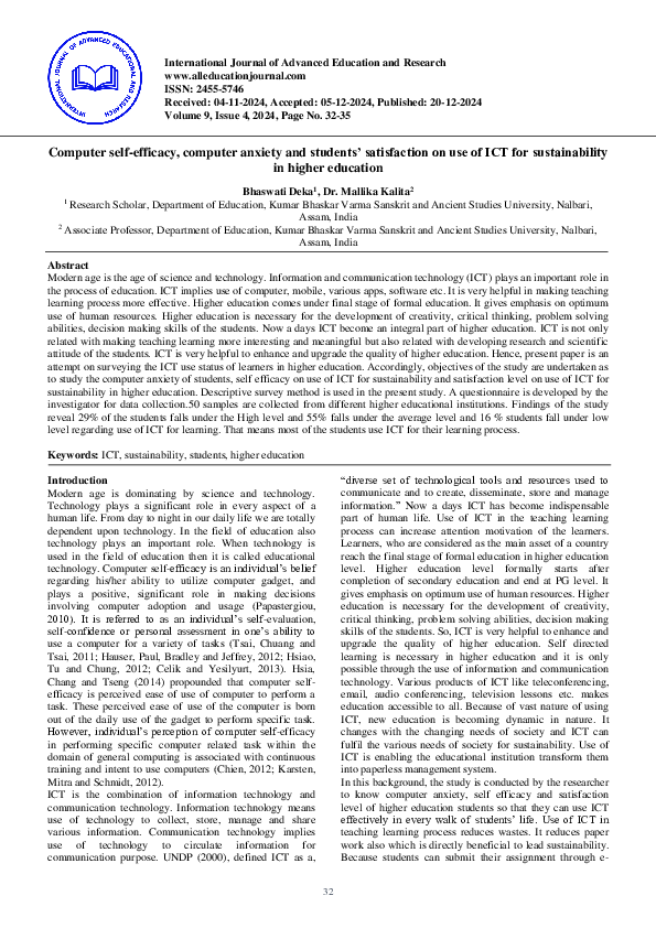 (PDF) Computer self-efficacy, computer anxiety and students’ satisfaction on use of ICT for ...