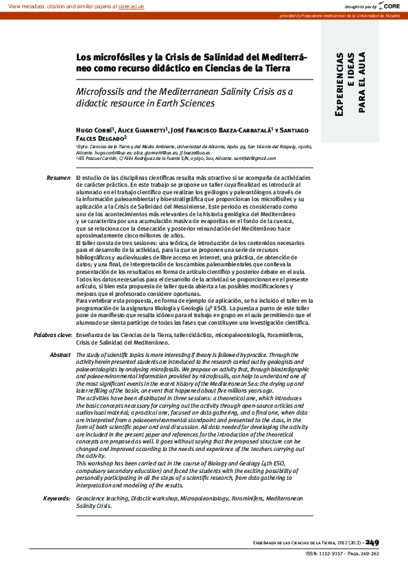 (PDF) Microfossils and the Mediterranean Salinity Crisis as a didactic ...