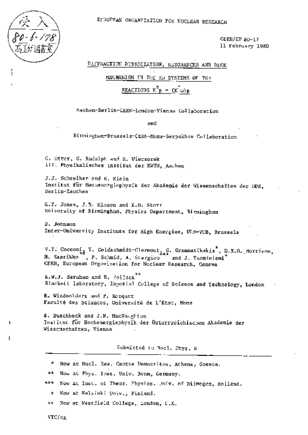 (PDF) Diffraction dissociation, resonances and deck mechanism in the Kω systems of the reactions ...