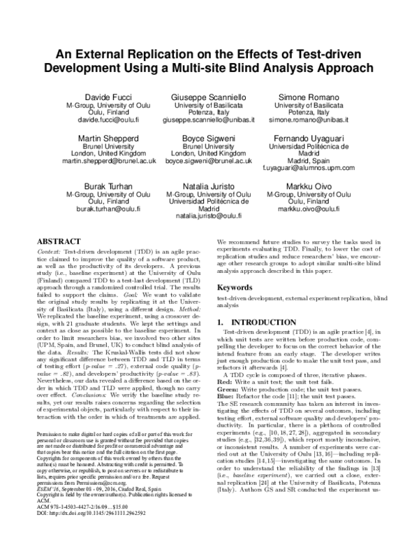 (PDF) An External Replication on the Effects of Test-driven Development ...