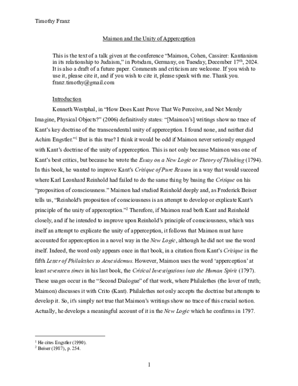 (PDF) Maimon and the Unity of Apperception