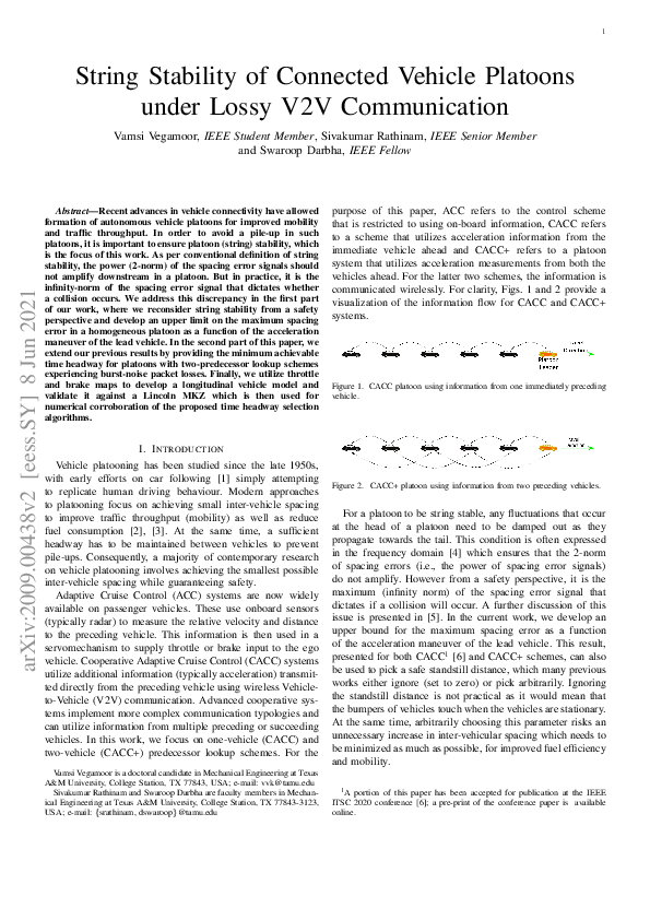 (PDF) String Stability of Connected Vehicle Platoons Under Lossy V2V ...
