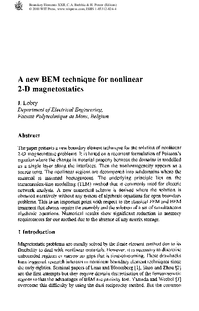 (PDF) A new BEM technique for nonlinear 2D magnetostatics