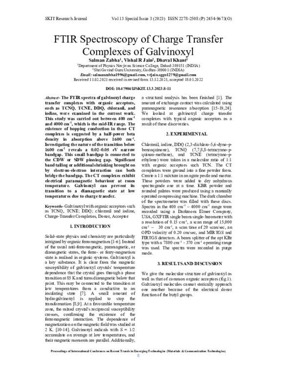 (PDF) FTIR Spectroscopy of charge transfer Complexes Galvinoxyl