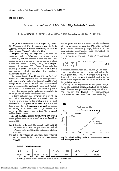 (PDF) Discussion: A constitutive model for partially saturated soils