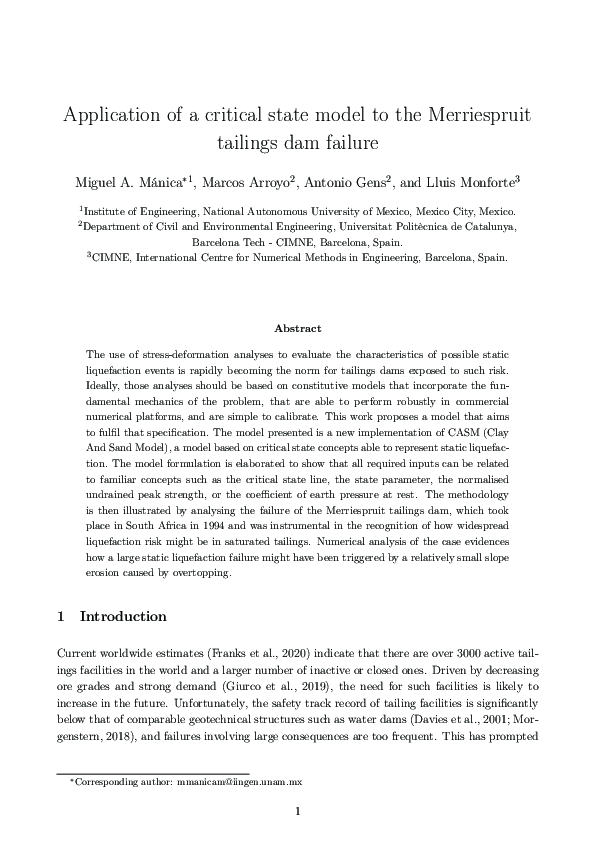 (PDF) Application of a critical state model to the Merriespruit ...