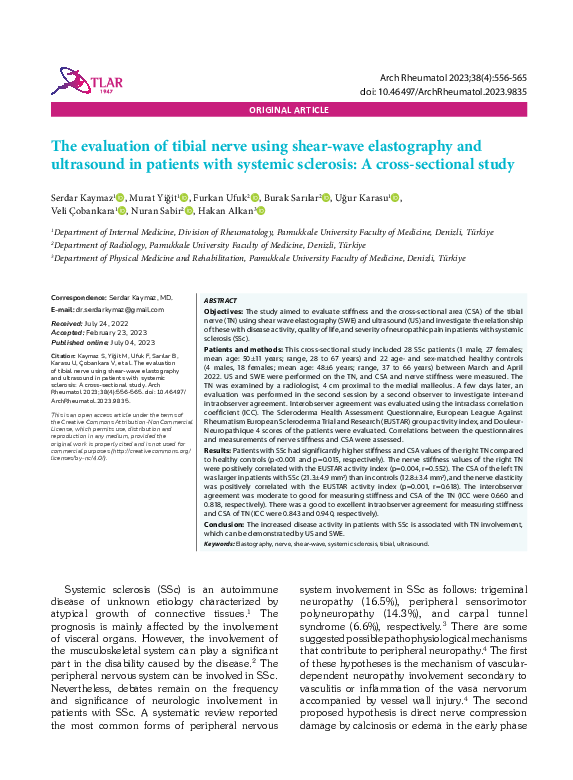 (PDF) The evaluation of tibial nerve using shear-wave elastography and ultrasound in patients ...