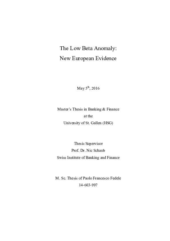 (PDF) The Low Beta Anomaly: New European Evidence | Paolo Fedele ...