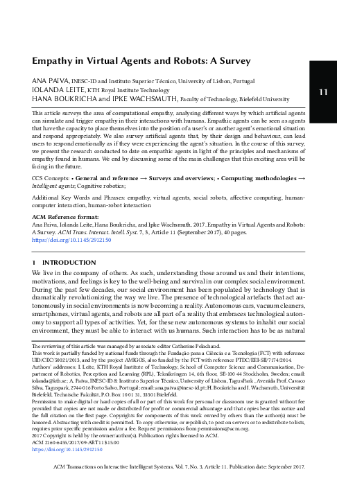 (PDF) Empathy in Virtual Agents and Robots