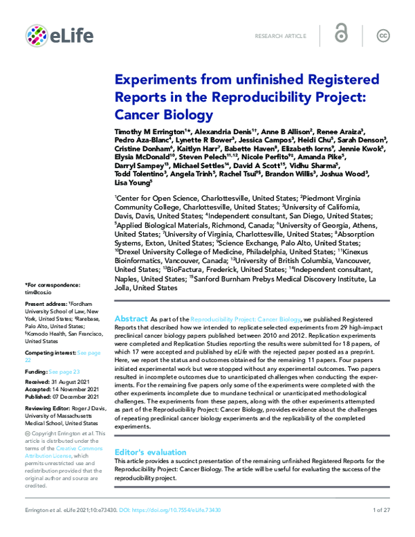 (PDF) Experiments from unfinished Registered Reports in the ...