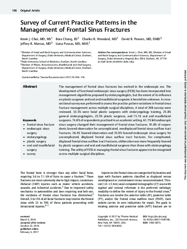 (PDF) Survey of Current Practice Patterns in the Management of Frontal ...