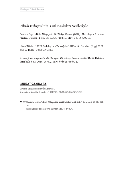 (PDF) Akabi Hikayesi'nin Yeni Baskıları Vesilesiyle