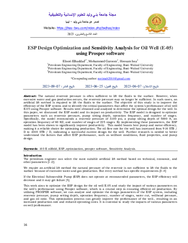 (PDF) ESP Design Optimization and Sensitivity Analysis for Oil Well (E ...