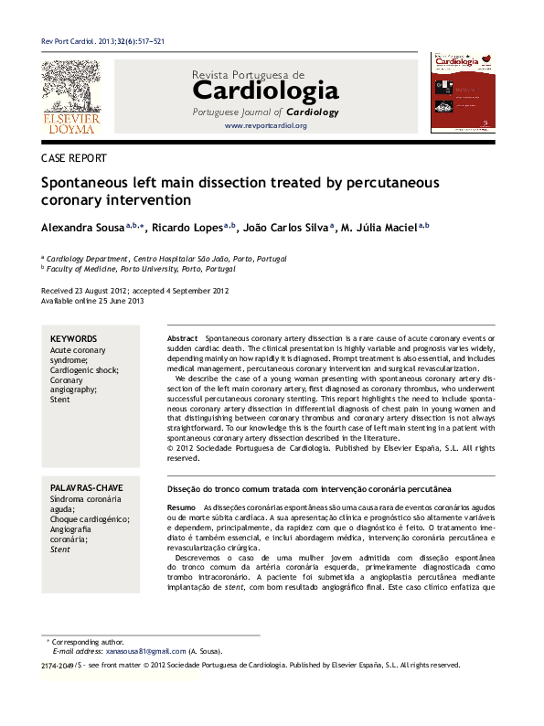 (PDF) Spontaneous left main dissection treated by percutaneous coronary ...