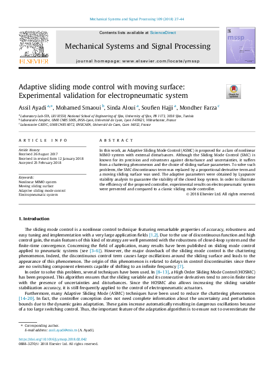 (PDF) Adaptive sliding mode control with moving surface: Experimental validation for ...