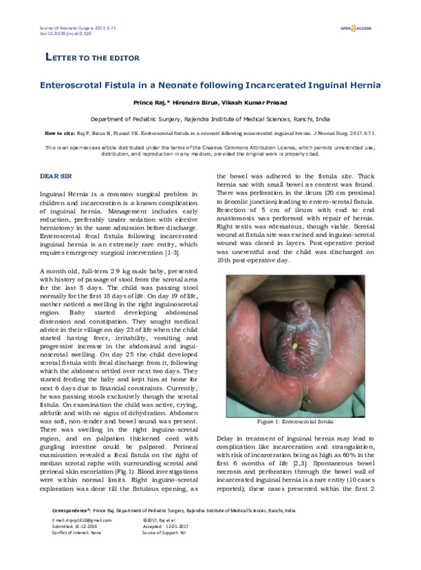 (PDF) Enteroscrotal Fistula in a Neonate following Incarcerated ...