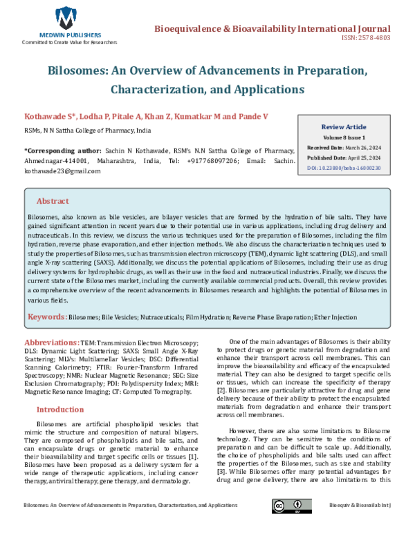 (PDF) Bilosomes: An Overview of Advancements in Preparation, Characterization, and Applications