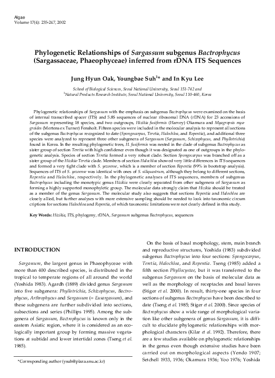 (PDF) Phylogenetic Relationships of Sargassum Subgenus Bactrophycus ...