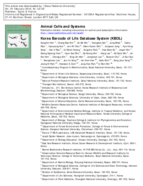 (PDF) Korea Barcode of Life Database System (KBOL)