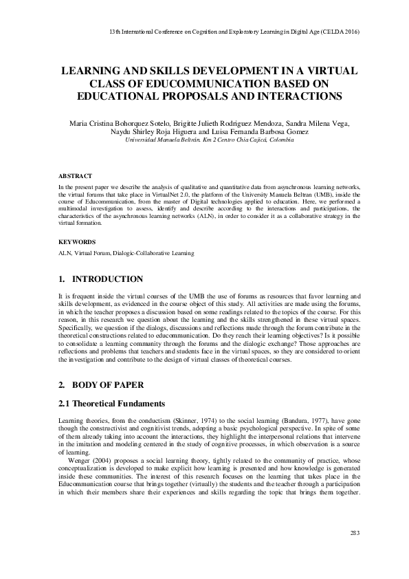(PDF) Learning and Skills Development in a Virtual Class of Educommunication Based on ...
