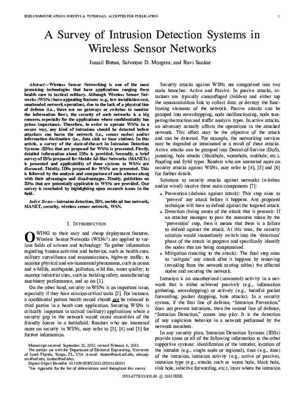 (PDF) A Survey of Intrusion Detection Systems in Wireless Sensor Networks | Okan can - Academia.edu