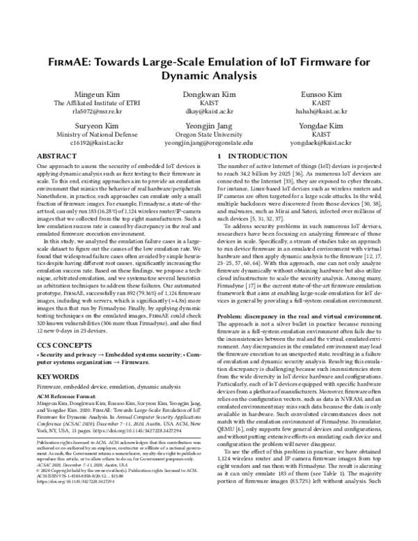 (PDF) FirmAE: Towards Large-Scale Emulation of IoT Firmware for Dynamic Analysis