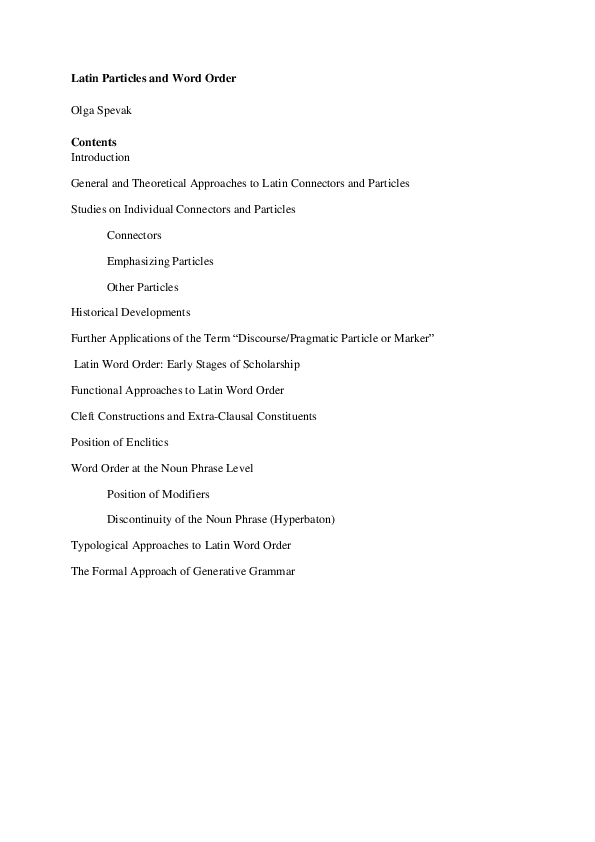 (PDF) Latin Particles and Word Order