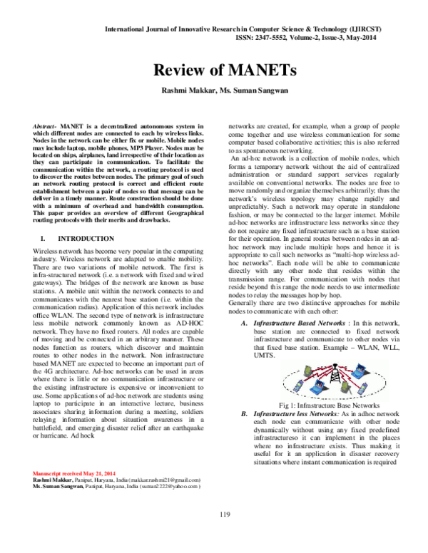 Pdf Review Of Manets