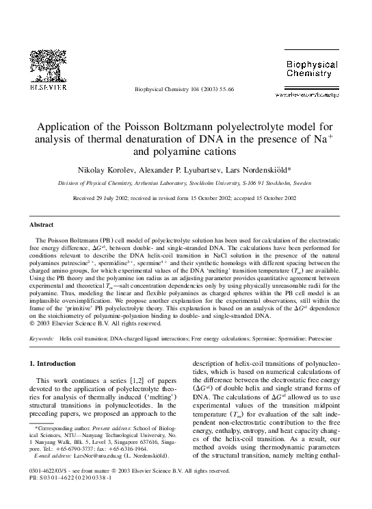 (PDF) Application of the Poisson Boltzmann polyelectrolyte model for analysis of thermal ...