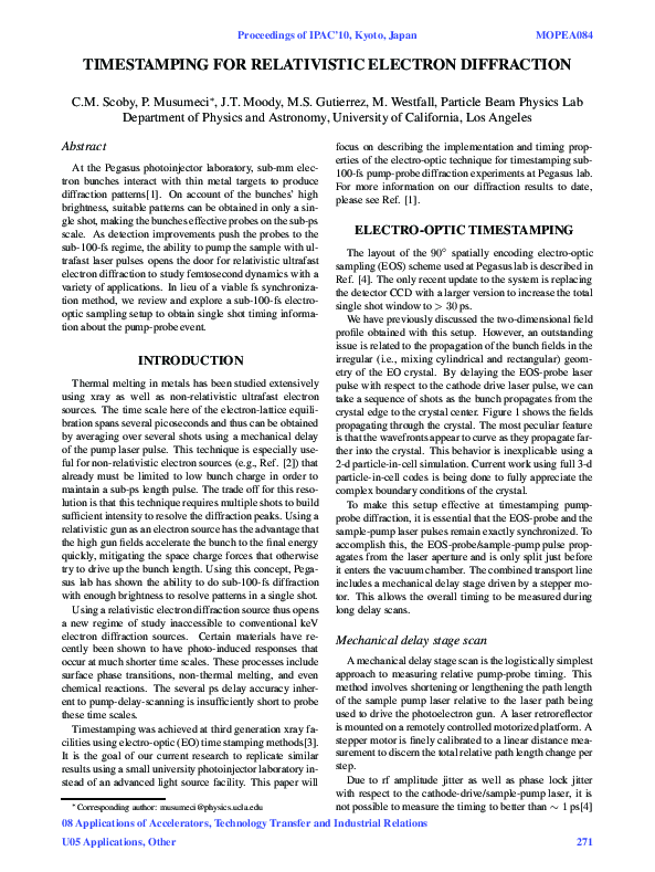 (PDF) Timestamping for Relativistic Electron Diffraction | Michael Gutierrez - Academia.edu