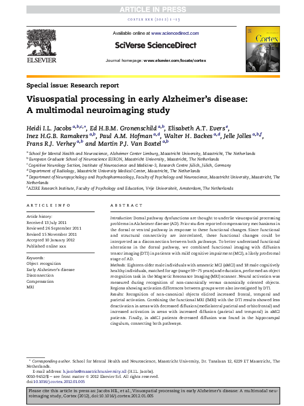 (PDF) Visuospatial processing in early Alzheimer’s disease: A multimodal neuroimaging study