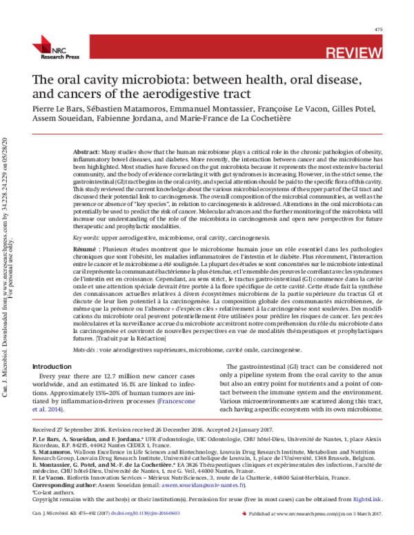 (PDF) The oral cavity microbiota: between health, oral disease, and ...