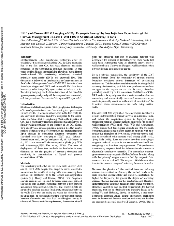 (PDF) ERT and crosswell EM imaging of CO2: Examples from a shallow ...
