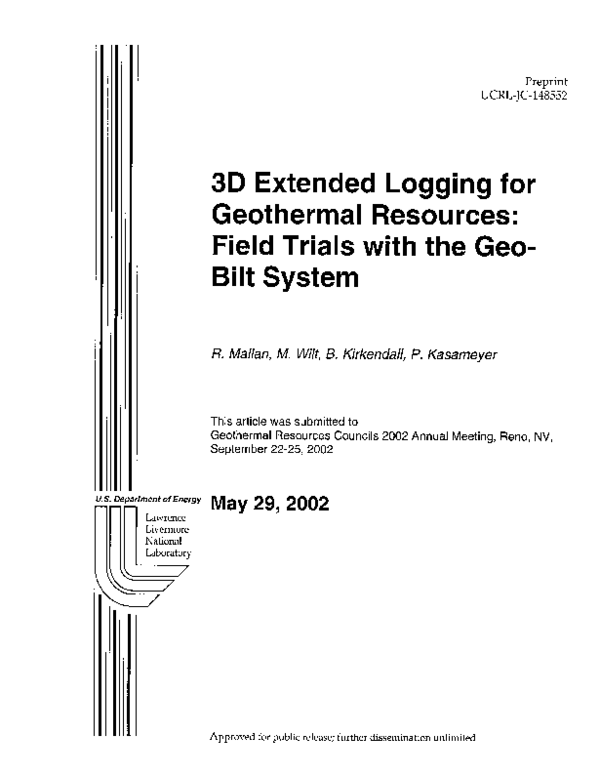 (PDF) 3D Extended Logging for Geothermal Resources: Field Trials with the Geo-Bilt System ...